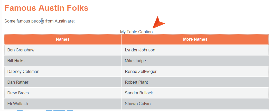 Creating Table Captions